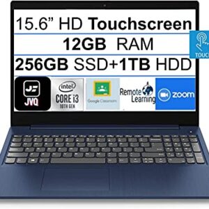 Lenovo 2021 Newest 15 IdeaPad 3 15.6" HD Touchscreen Laptop, 10th Gen Intel i3-10110U (Up to 4.1GHz Beat i5-7200U), 12GB RAM, 256GB SSD+1TB HDD, Webcam, WiFi, HDMI, Windows 10 S, Abyss Blue+JVQ MP