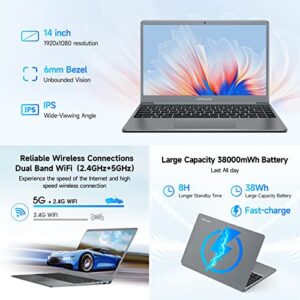 TECLAST Traditional Laptop Computers 14 inch Laptop, 8GB RAM Laptop Windows 10(Support Windows 11),256GB SSD(1TB Expandable),Up to 2.6GHz Intel N4120,1920x1080FHD,2.4G+5G WiFi,BT 4.2,USB3.0,Mini-HDMI