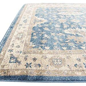 Unique Loom Salzburg Collection Classic Traditional Medallion Design Oriental Inspired Area Rug, 4' 0" x 4' 0", Blue/Beige