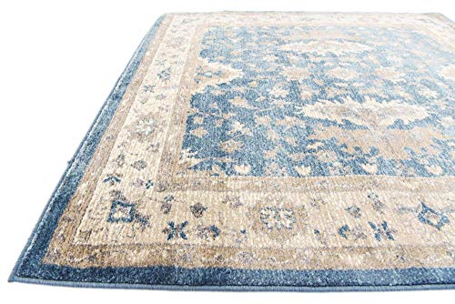 Unique Loom Salzburg Collection Classic Traditional Medallion Design Oriental Inspired Area Rug, 4' 0" x 4' 0", Blue/Beige