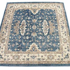 Unique Loom Salzburg Collection Classic Traditional Medallion Design Oriental Inspired Area Rug, 4' 0" x 4' 0", Blue/Beige