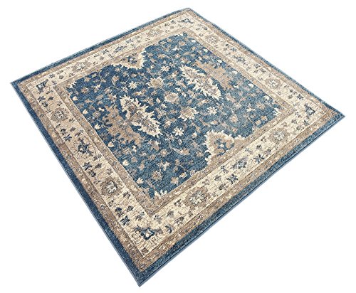 Unique Loom Salzburg Collection Classic Traditional Medallion Design Oriental Inspired Area Rug, 4' 0" x 4' 0", Blue/Beige