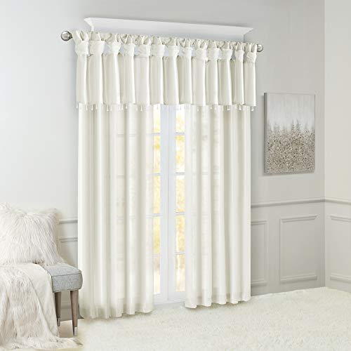 Madison Park Emilia Faux Silk Single Curtain with Privacy Lining, DIY Twist Tab Top, Window Drape for Living Room, Bedroom and Dorm, 50x84, White