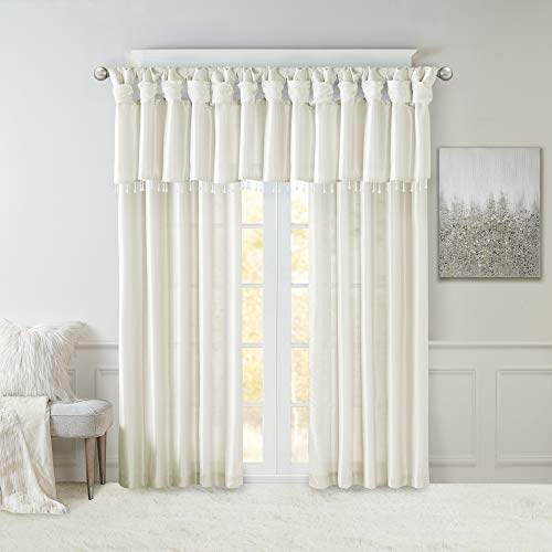 Madison Park Emilia Faux Silk Single Curtain with Privacy Lining, DIY Twist Tab Top, Window Drape for Living Room, Bedroom and Dorm, 50x84, White