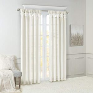 Madison Park Emilia Faux Silk Single Curtain with Privacy Lining, DIY Twist Tab Top, Window Drape for Living Room, Bedroom and Dorm, 50x84, White