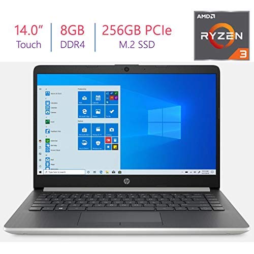 HP 14.0-inch HD Touchscreen Laptop PC, AMD Ryzen 3 3200U 2.6GHz Processor, 8GB DDR4 RAM, 256 GB PCIe NVMe M.2 SSD, Stereo Speakers, AMD Radeon Vega 3 Graphics, Bluetooth, HDMI, WiFi, Windows 10