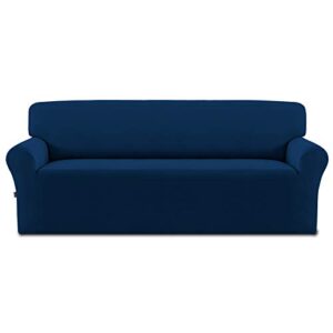 easy-going fleece stretch sofa slipcover spandex non-slip soft couch sofa cover, washable furniture protector with anti-skid foam and elastic bottom for kids, pets(sofa, navy)