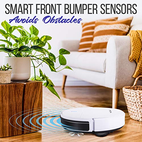 SereneLife Smart Automatic Robot Cleaner-1400 PA Charging Robo Vacuum Cleaner with Docking Station, Self Activation, Anti-Fall Sensors-Carpet, Hardwood, Linoleum, Tile-Pure Clean, White