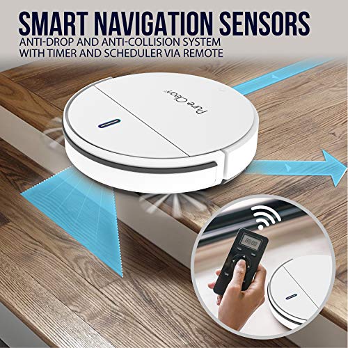 SereneLife Smart Automatic Robot Cleaner-1400 PA Charging Robo Vacuum Cleaner with Docking Station, Self Activation, Anti-Fall Sensors-Carpet, Hardwood, Linoleum, Tile-Pure Clean, White