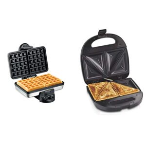 hamilton beach 2-slice non-stick belgian waffle maker & sandwich maker, makes omelettes and grilled cheese, 4 inch, easy to store (25430), black