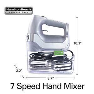 Hamilton Beach Professional 7-Speed Digital Electric Hand Mixer with High-Performance DC Motor, Slow Start, Snap-On Storage Case, SoftScrape Beaters, Whisk, Dough Hooks, Silver and Chrome (62657)