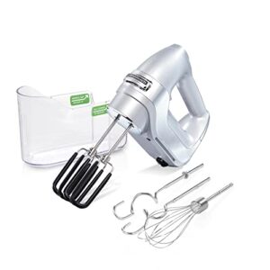 hamilton beach professional 7-speed digital electric hand mixer with high-performance dc motor, slow start, snap-on storage case, softscrape beaters, whisk, dough hooks, silver and chrome (62657)