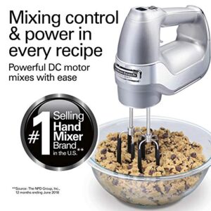 Hamilton Beach Professional 7-Speed Digital Electric Hand Mixer with High-Performance DC Motor, Slow Start, Snap-On Storage Case, SoftScrape Beaters, Whisk, Dough Hooks, Silver and Chrome (62657)