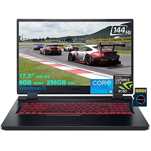 Acer Nitro 5 Gaming Laptop | 17.3" Full HD IPS 144Hz| 12th Gen Intel 12-Core i5-12500H | 8GB DDR4 256GB SSD | GeForce RTX 3050 4GB Graphic | Backlit USB-C AX1650i Win11Pro Black + 32GB MicroSD Card