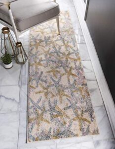 unique loom positano collection coastal modern light colors starfish beige runner rug (2′ x 7′)