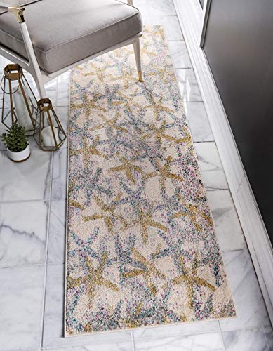 Unique Loom Positano Collection Coastal Modern Light Colors Starfish Beige Runner Rug (2' x 7')