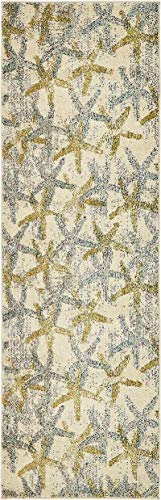 Unique Loom Positano Collection Coastal Modern Light Colors Starfish Beige Runner Rug (2' x 7')