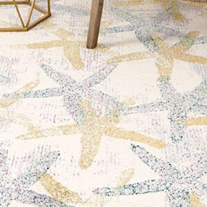 Unique Loom Positano Collection Coastal Modern Light Colors Starfish Beige Runner Rug (2' x 7')