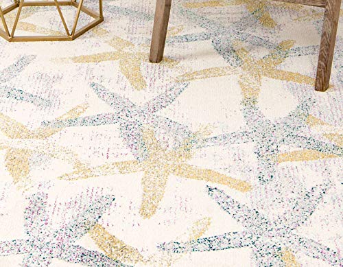 Unique Loom Positano Collection Coastal Modern Light Colors Starfish Beige Runner Rug (2' x 7')