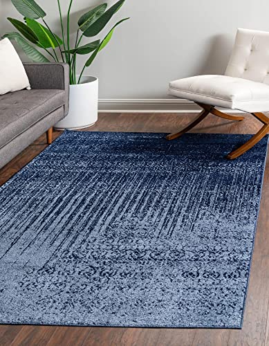 Unique Loom Del Mar Collection Area Rug-Transitional Inspired with Modern Contemporary Design, Rectangular 9' 0" x 12' 2", Blue/Navy Blue