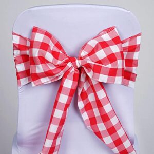 tableclothsfactory 5 pcs red/white gingham polyester chair sash bowtie for wedding events chair bow sash party decoration supplies