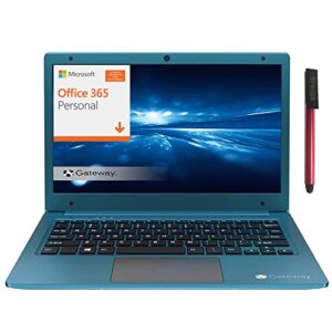 gateway 11.6″ ultra slim notebook laptop computer, blue, intel celeron n4020 processor, 4gb lpddr4 ram, 64gb emmc, bluetooth, webcam, windows 10 s, office 365 personal 1-year, broage 64gb flash drive