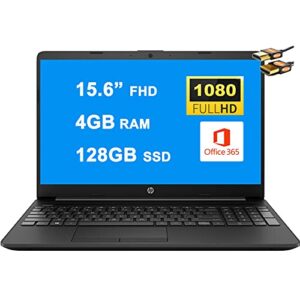 hp 15 laptop 15.6” diagonal fhd ips display intel celeron n4020 processor 4gb ram 128gb ssd intel uhd graphics 600 usb-c office365(1-year) webcam win10 black + hdmi cable