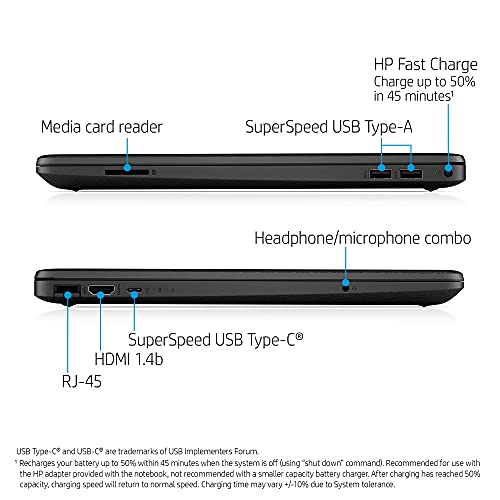 HP 15 Laptop 15.6” Diagonal FHD IPS Display Intel Celeron N4020 Processor 4GB RAM 128GB SSD Intel UHD Graphics 600 USB-C Office365(1-Year) Webcam Win10 Black + HDMI Cable