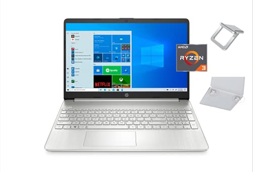 HP 15.6" Diagonal FHD Premium Laptop | AMD Ryzen 3 3250U | HDMI | Windows 10 in S Mode | Silver (4GB RAM | 128GBSSD |Laptop Stand)