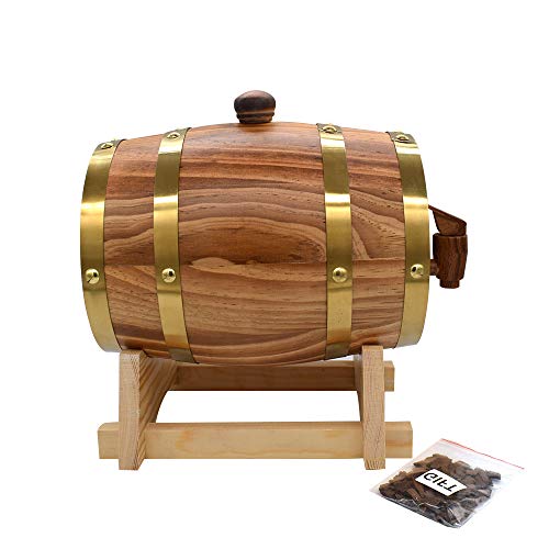 1.5L Oak Aging Barrels Whiskey Barrel Dispenser Home Wine Bucket Whiskey Barrel for Wine, Spirits, Beer, and Liquor Light Yellow (with baked oak chips)