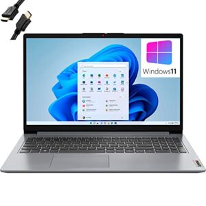 lenovo newest ideapad 1 15 15.6″ laptop computer, amd athlon silver 3050u processor, 12gb ddr4 ram, 128gb emmc + 512gb ssd, wifi 6, bluetooth 5.0, type-c, cloud grey, windows 11 s, ipuzzl hdmi cable