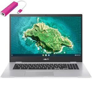 asus chromebook 17.3″ fhd laptop computer, intel celeron n4500 processor up to 2.8ghz, 4gb lpddr4 ram, 32gb emmc, wifi 6, bluetooth 5.2, webcam, transparent silver, chrome os, ipuzzle type-c hub