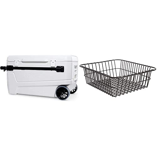 Igloo 110 Qt Glide Pro Portable Large Ice Chest Wheeled Cooler & Wire Basket for 90 Qt Rotomold Coolers, Black (20166)