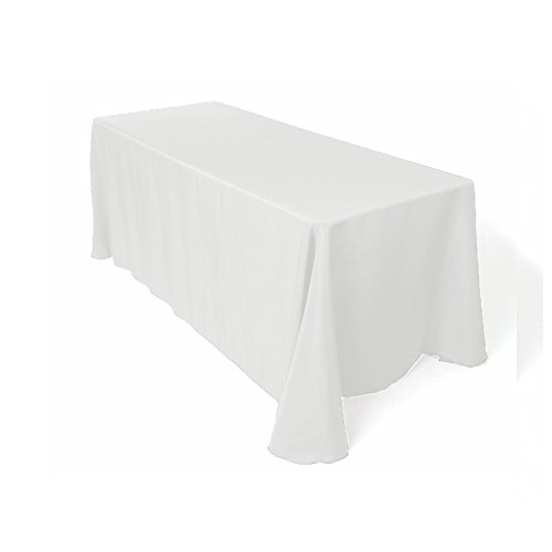 New Creations Fabric & Foam Inc, 90" Wide x 108" Long Rectangular SEAMLESS Polyester Poplin Tablecloth With Rounded Corners, White