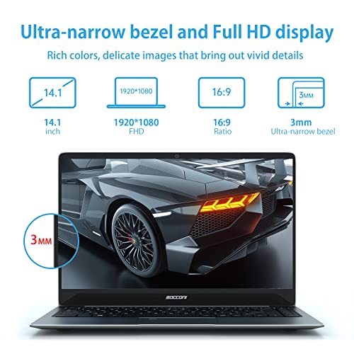 BOCCONI Laptop Leadbook Pro 14.1" Windows 10 Intel N5000 Quad core Notebook with 8GB RAM, 256GB SSD, 1920 * 1080 Pixels IPS Display, AC WiFi, BT4.2, USB3.0, Finger Print