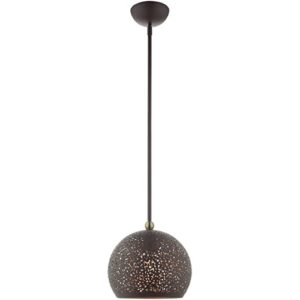 livex lighting 49181-07 1 light bronze pendant black w/ antique brass accents