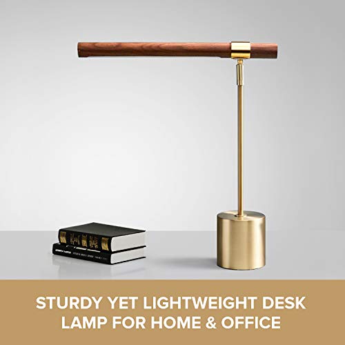 Modern Banker Slim Table Lamp - LED Desk Light - Wood Brass Lamp - Adjustable Modern Table Lamp - Mid Century Desk Lamp for Home Library, Bedside Table, Office Desk - Steampunk MCM Mid Modern Century