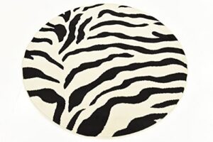 unique loom wildlife collection animal inspired with zebra design area rug, 4 ft x 4 ft, ivory/black