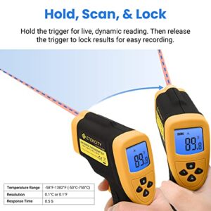 Etekcity Lasergrip 800 Temperature Gun-58℉ to 1382℉ with 16:1 DTS Ratio, High Laser Temp IR Tool for Cooking, Grill, Pizza Oven, Griddle, Engine, HVAC, Not for Human, Yellow