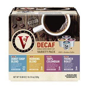 victor allen’s coffee decaf variety pack, light-medium roasts, 54 count, single serve coffee pods for keurig k-cup brewers