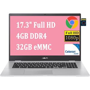 asus chromebook 17 laptop i 17.3″ full hd display i intel celeron n4500 i 4gb ddr4 32gb emmc i intel uhd graphics i usb-c long battery life webcam chrome os silver + 32gb microsd card