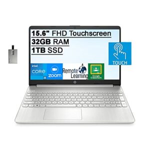 2022 hp 15.6″ fhd touchscreen laptop computer, intel core i5-1135g7 processor, 32gb ddr4 ram, 1tb ssd, intel iris xe graphics, hd webcam, hd audio, usb-c, windows 11, silver, 32gb snowbell usb card