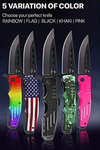 Spring Assisted Knife - Pocket Folding Knife - Military Style - Boy Scouts Knife - Tactical Knife - Good for Camping Hunting Survival Indoor and Outdoor Activities Mens Gift 6681