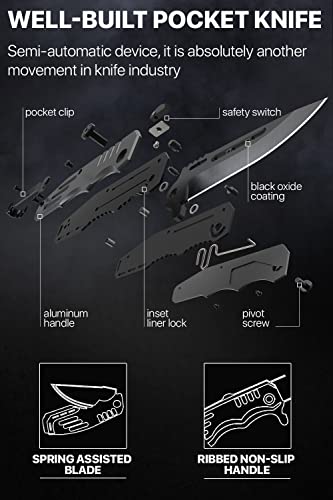 Spring Assisted Knife - Pocket Folding Knife - Military Style - Boy Scouts Knife - Tactical Knife - Good for Camping Hunting Survival Indoor and Outdoor Activities Mens Gift 6681