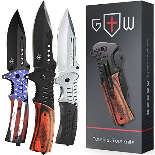 Pocket Knife Spring Assisted Folding Knives - Military EDC USMC Tactical Jack Knifes - Best Camping Hunting Fishing Hiking Survival Knofe - Travel Accessories Gear - Boy Scout Knife Gifts for Men 0207