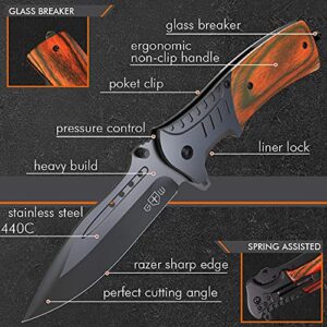 Pocket Knife Spring Assisted Folding Knives - Military EDC USMC Tactical Jack Knifes - Best Camping Hunting Fishing Hiking Survival Knofe - Travel Accessories Gear - Boy Scout Knife Gifts for Men 0207