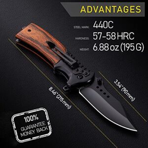 Pocket Knife Spring Assisted Folding Knives - Military EDC USMC Tactical Jack Knifes - Best Camping Hunting Fishing Hiking Survival Knofe - Travel Accessories Gear - Boy Scout Knife Gifts for Men 0207