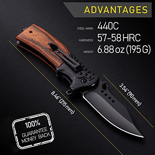 Pocket Knife Spring Assisted Folding Knives - Military EDC USMC Tactical Jack Knifes - Best Camping Hunting Fishing Hiking Survival Knofe - Travel Accessories Gear - Boy Scout Knife Gifts for Men 0207