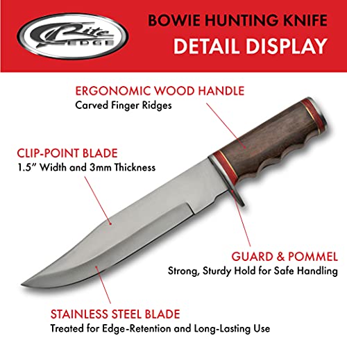 SZCO Supplies 12” Stainless Steel Wood Handle Bowie Hunting Knife W/Sheath