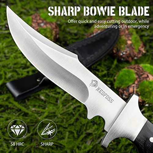 NedFoss Hunting Knife with Sheath, 10.5'' Camping Fixed Blade Knives for Men, Outdoor Bushcraft Knife with Wood Handle for Hunting, Fishing and Survival, Cool Knives Gifts for Men (Tiger)